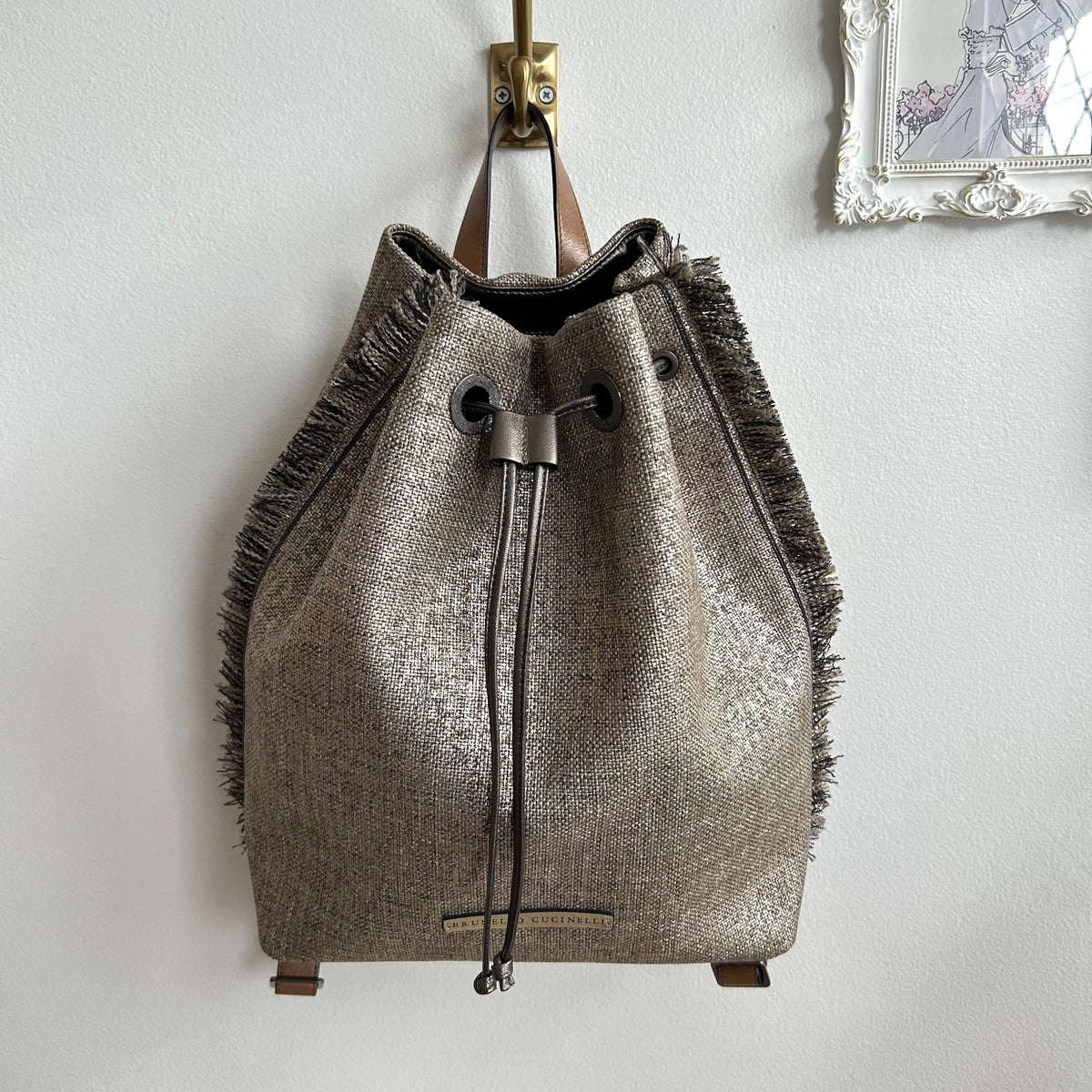 Pre-Owned BRUNELLO CUCINELLI Metallic Canvas Fringe Backpack – Valamode