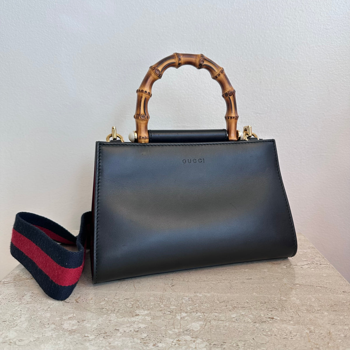 Pre-Owned GUCCI Nymphaea Bamboo Top Handle Leather Mini Bag – Valamode